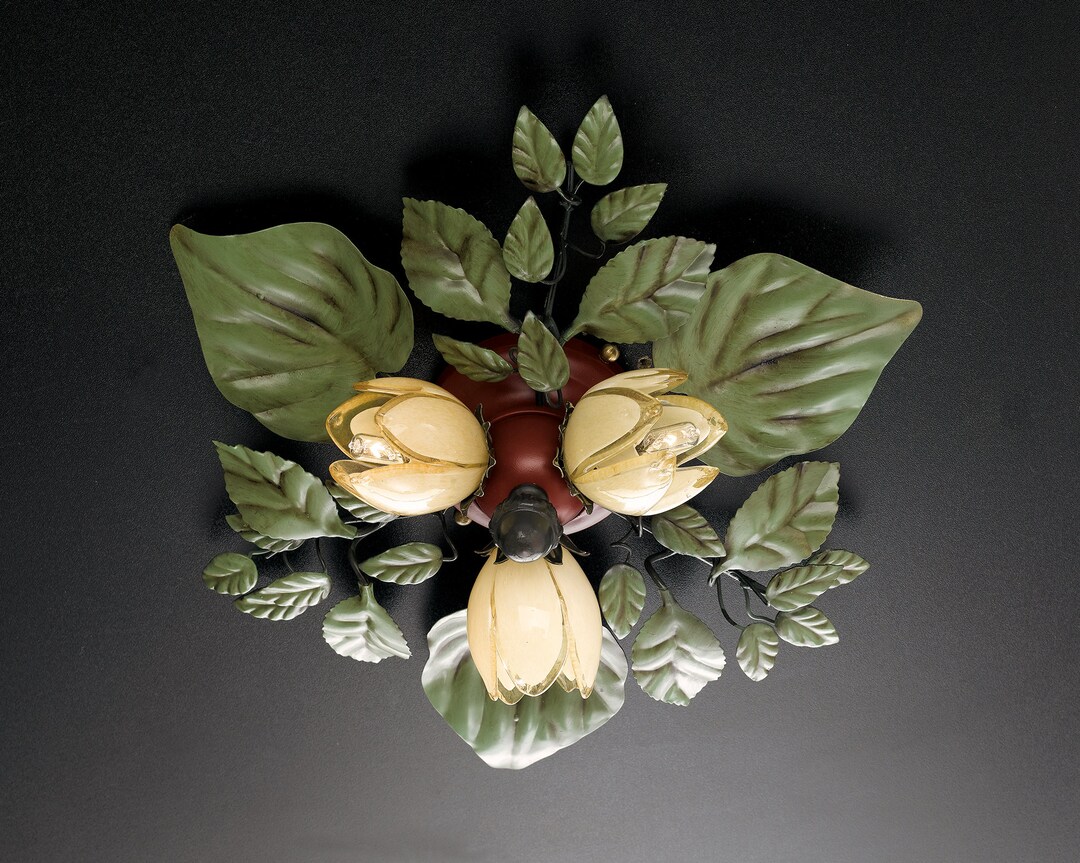 3-light Ceiling Light in Metal and Murano Glass Tulips - Etsy