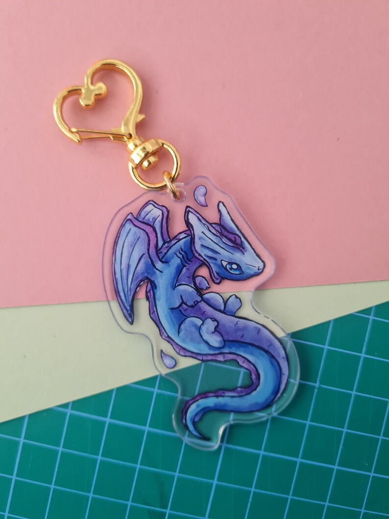 Cute Dragon Acrylic Double-sided Keychain Gift With Heart Clip - Etsy