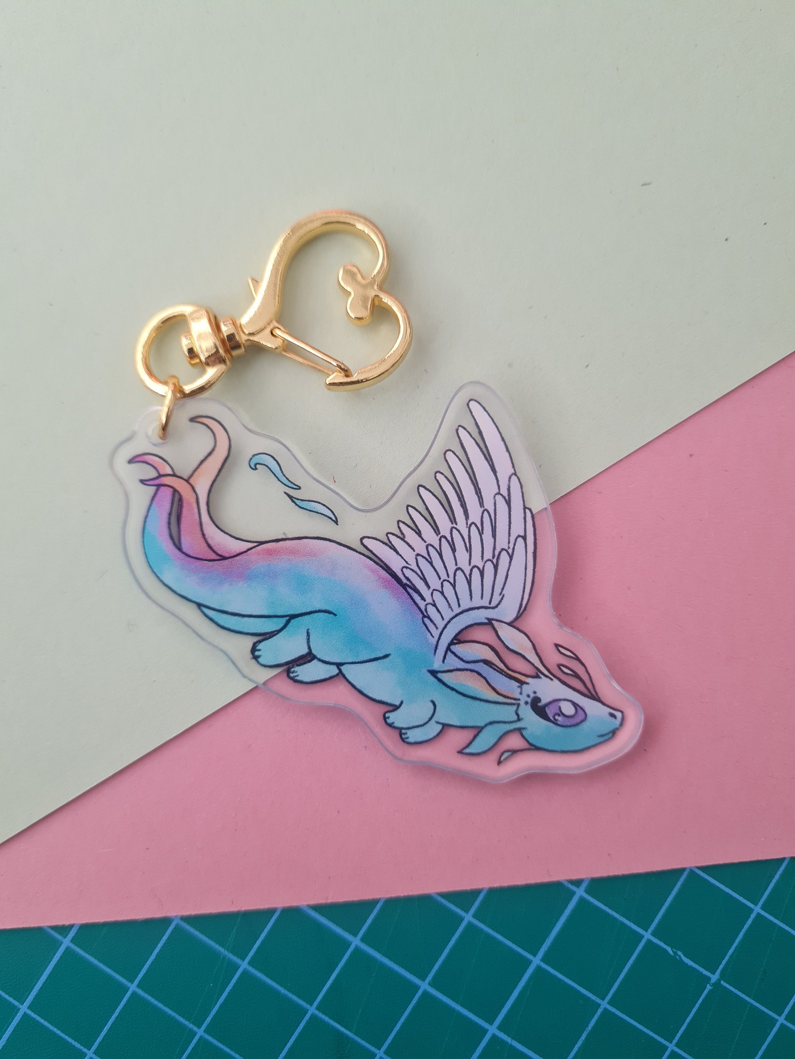 Cute Dragon Acrylic Double-sided Keychain Gift With Heart Clip - Etsy