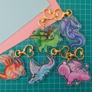 Cute Dragon Acrylic Double-sided Keychain Gift With Heart Clip - Etsy