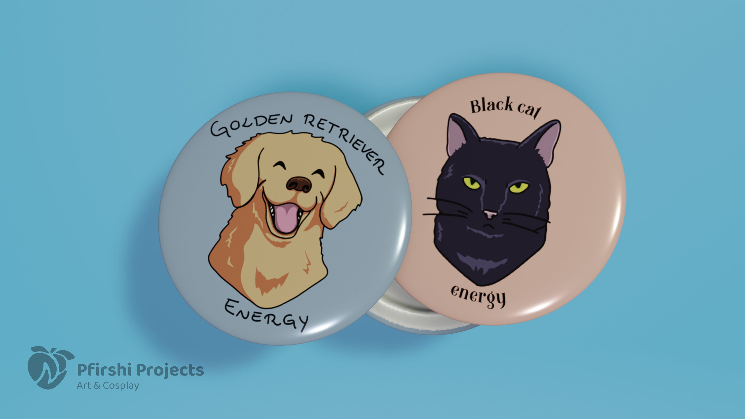 Golden Retriever / Black Cat Energy Pin/button Badge - Etsy