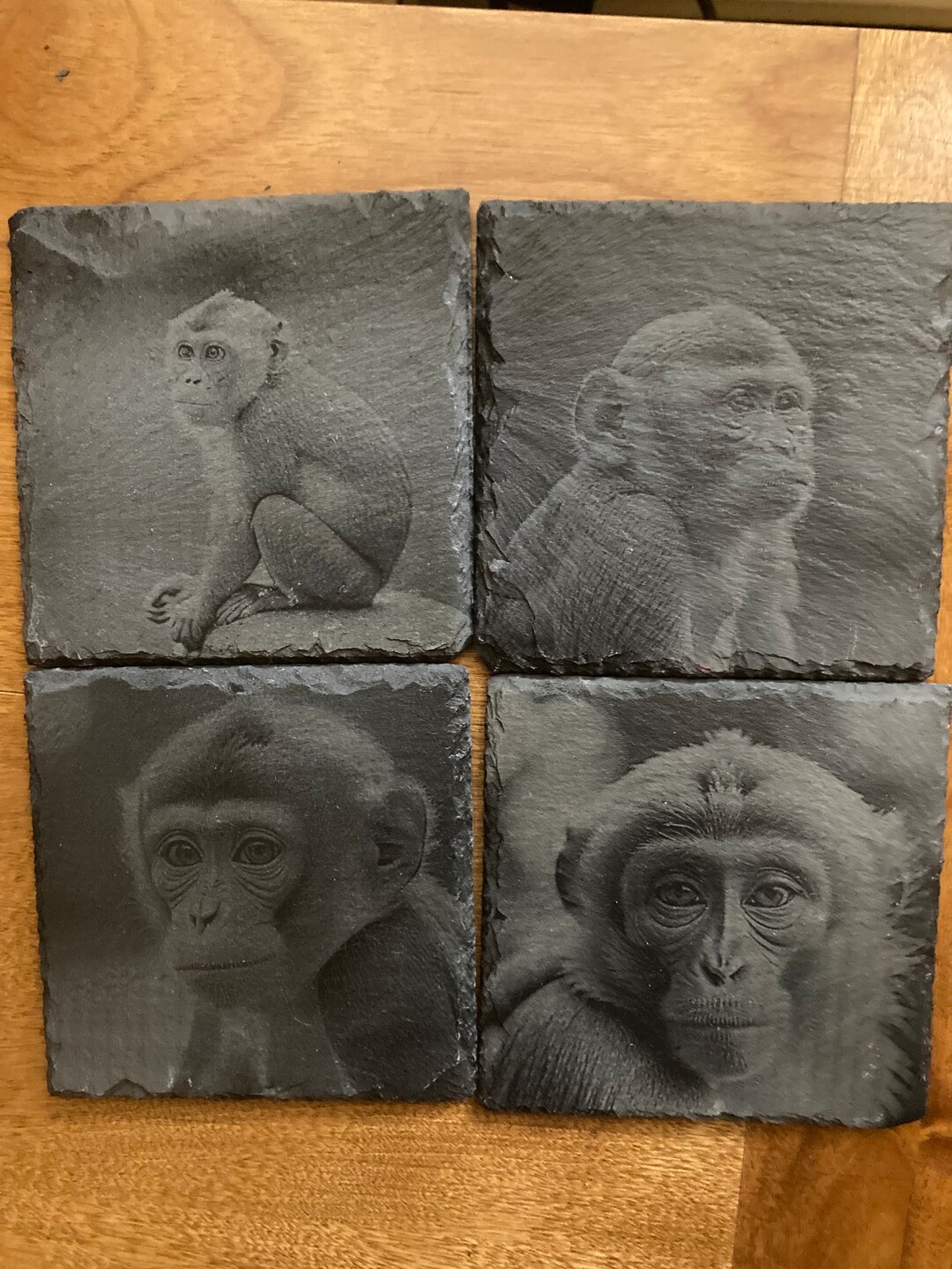 Set of 4 Slate Coasters- Laser Engraved Monkeys. - Etsy