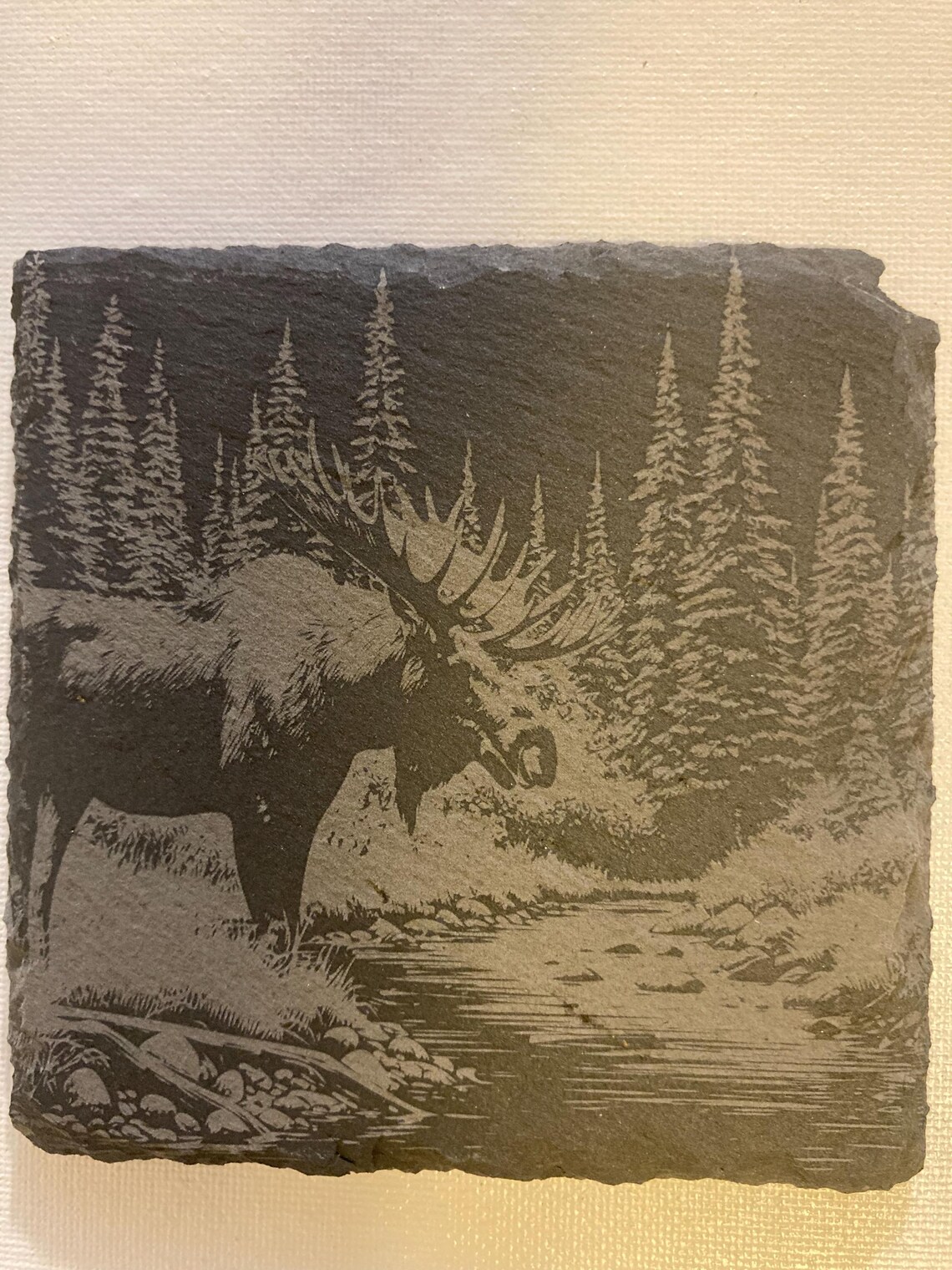 Set of 4 Slate Coasters- Laser Engraved With Various Moose Scenes - Etsy