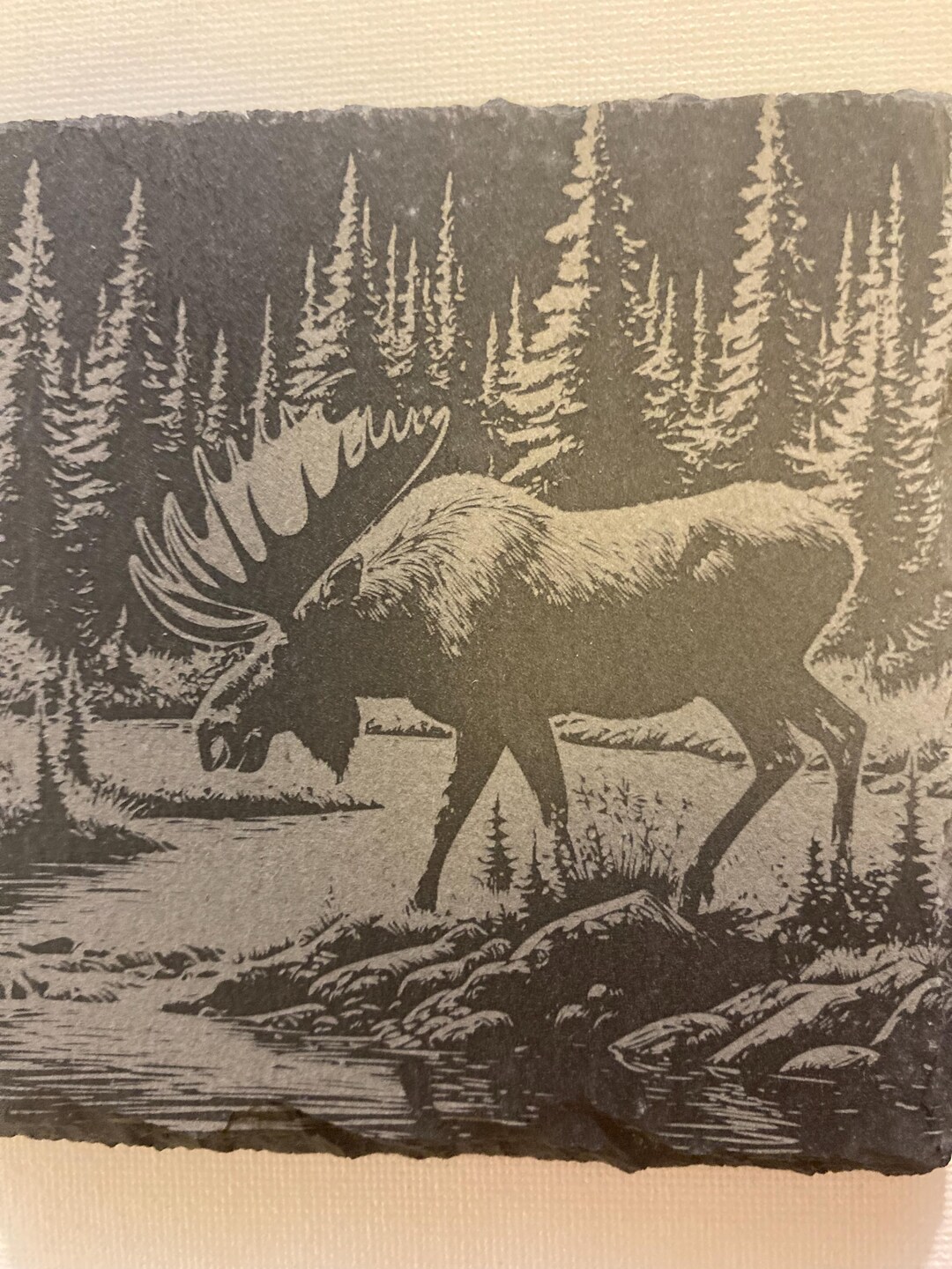 Set of 4 Slate Coasters- Laser Engraved With Various Moose Scenes - Etsy