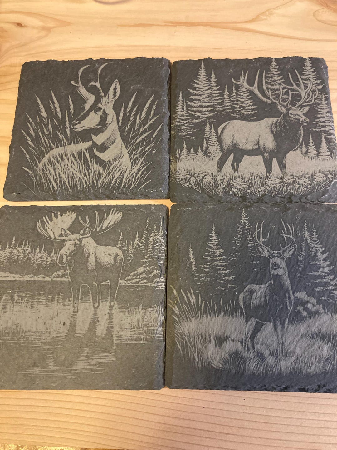 Set of 4 Slate Coasters- Laser Engraved With Various Wildlife Scenes ...