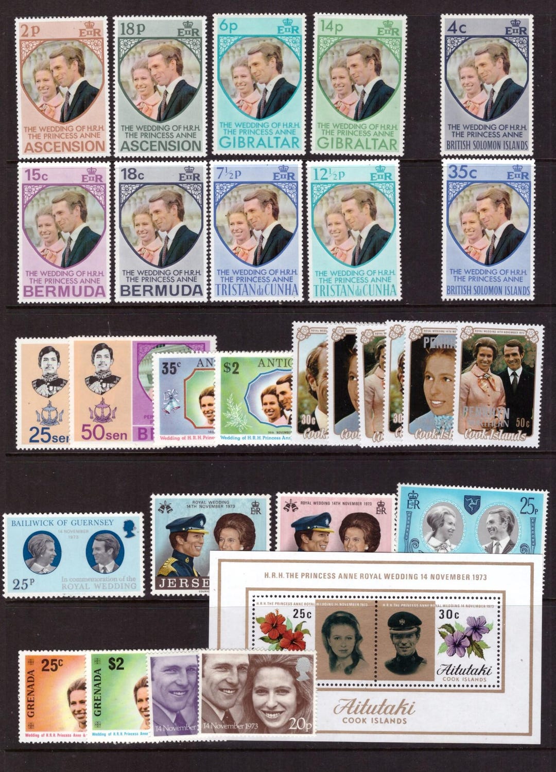 British Royalty 1973 Wedding of Princess Anne 26 Full Sets Mint Stamps ...