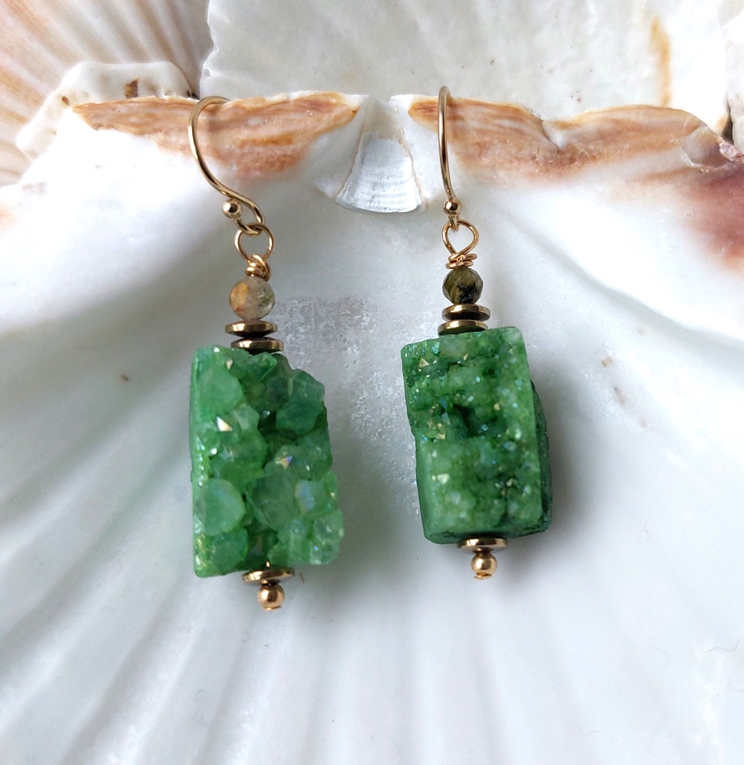For Balance Geode Agate Gold Green Tourmaline Hematite Gold Filled ...