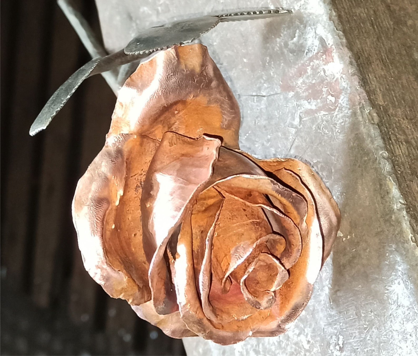 Hand Forged Copper Rose, Stainless Steel Stem - Eternal Metal Flower - Etsy