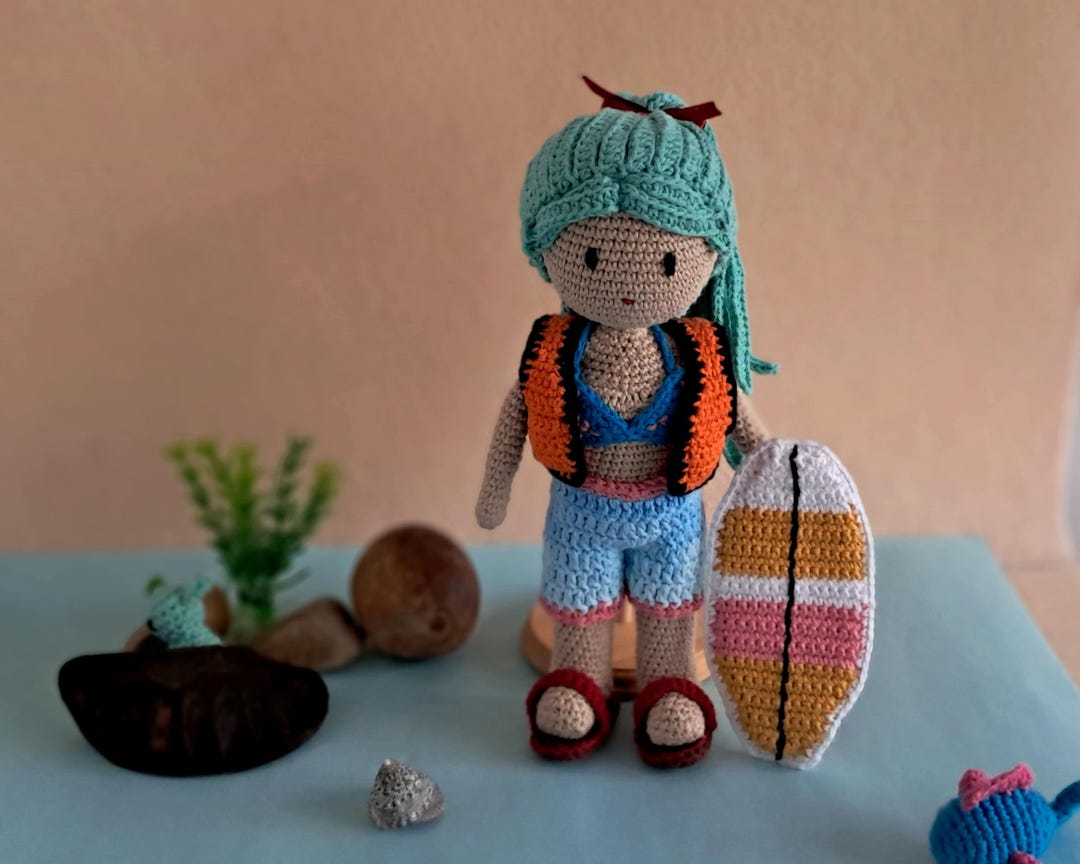 Handmade Crochet Surf Girl Doll With Surfboard: Beach Lover Gift - Etsy