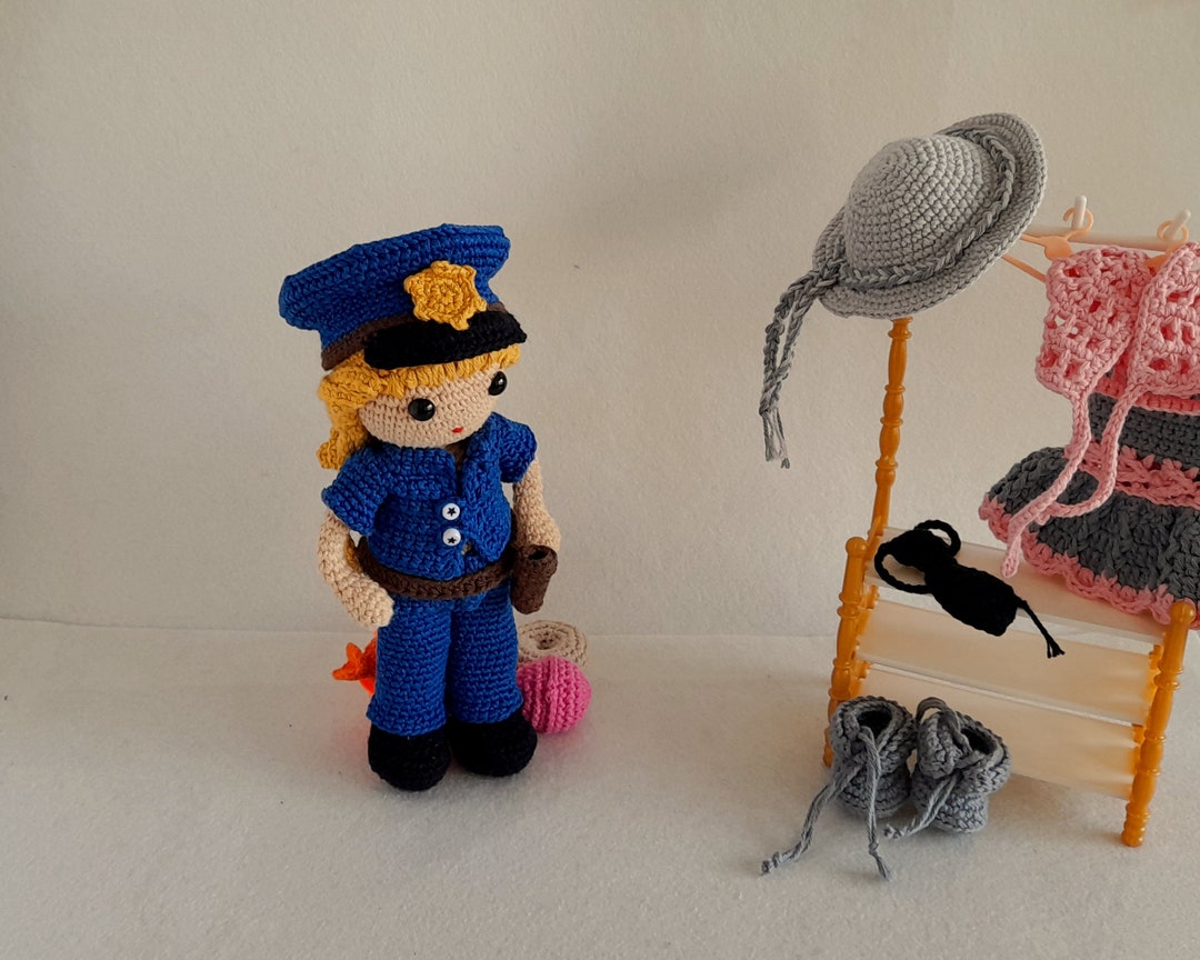 Crochet Police Girl Doll: Handmade Knitted Toy With Removable Outfit - Etsy