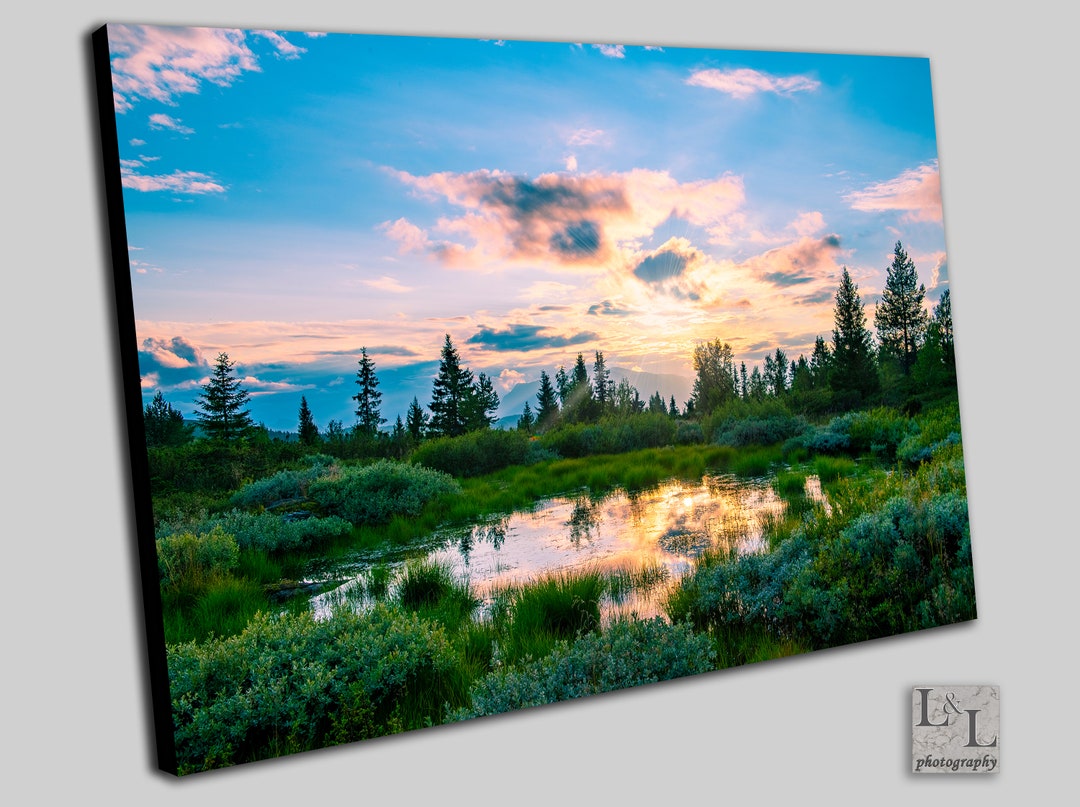 Mountain Pond Sunset Photography Print: Golden Light Landscape - Etsy