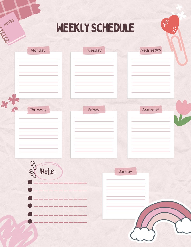 Weekly Schedule Printable Landscape Minimalist Weekly - Etsy