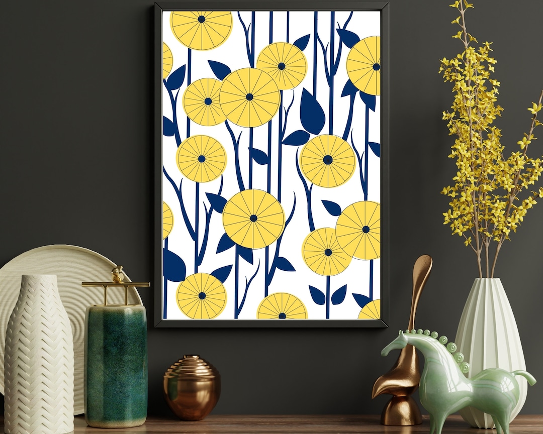 Retro Wall Art/botanical Printable Poster/abstract Poster/yellow and ...