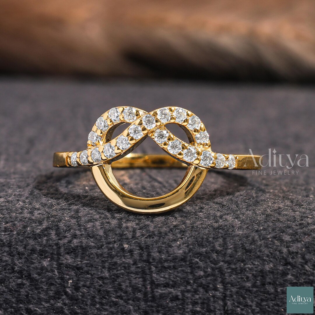 Modern Round Moissanite Infinity Love Knot Ring Pretzel Heart 14k Solid ...