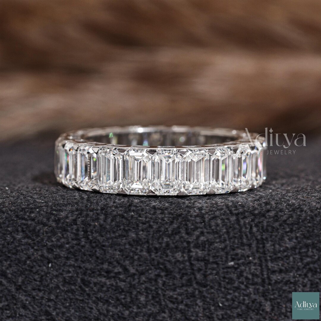 Emerald Cut Moissanite Full Eternity Band, Sparky Diamond Wedding Band ...