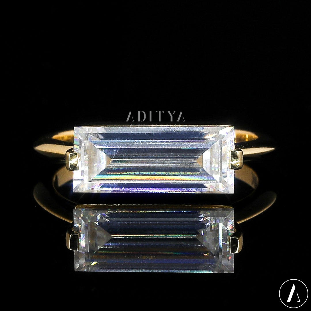East West Baguette Diamond Ring Unique Solitaire Engagement Ring ...