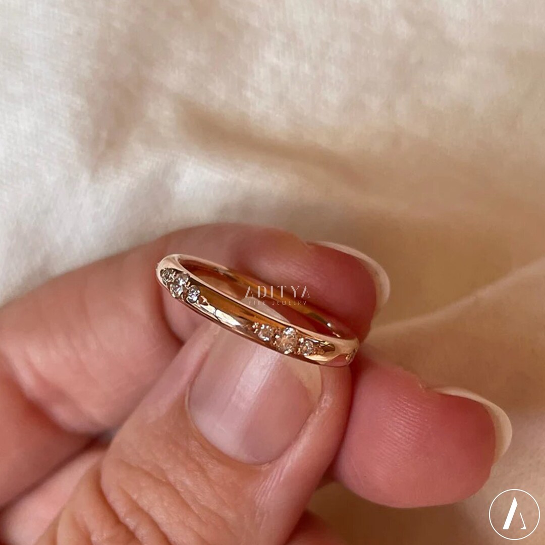 Flush Set Eternity Band, Round Cut Colorless Diamond Wedding Band ...