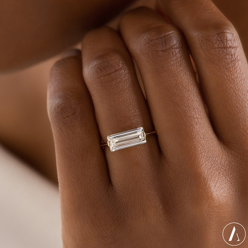 East West Baguette Diamond Ring Unique Solitaire Engagement - Etsy