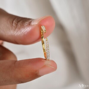 14K Gold Pave Open Cuff Ring, Unique Open Wedding Band Ring, Thin ...