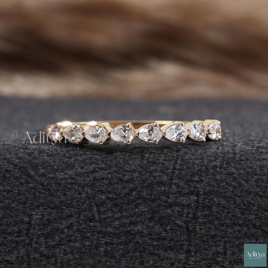 Pear Shape Diamond Halfway Wedding Band, Matching Band for Anniversary ...