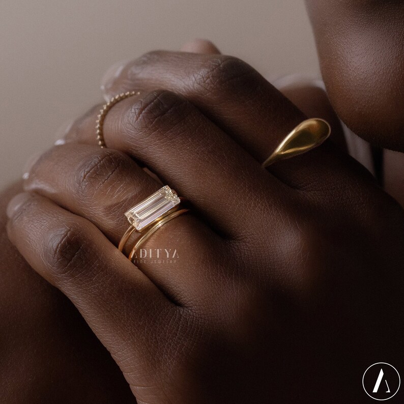 East West Baguette Diamond Ring Unique Solitaire Engagement - Etsy