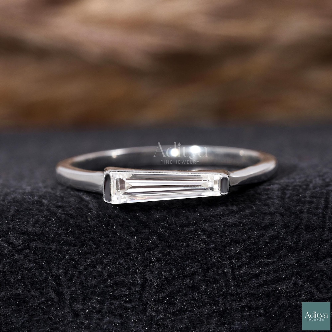 Tapered Baguette Moissanite Engagement Ring, East West Diamond ...