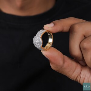 Hip Hop Round Cut Moissanite Iced Out Custom Ring, Baguette Cut Pave ...