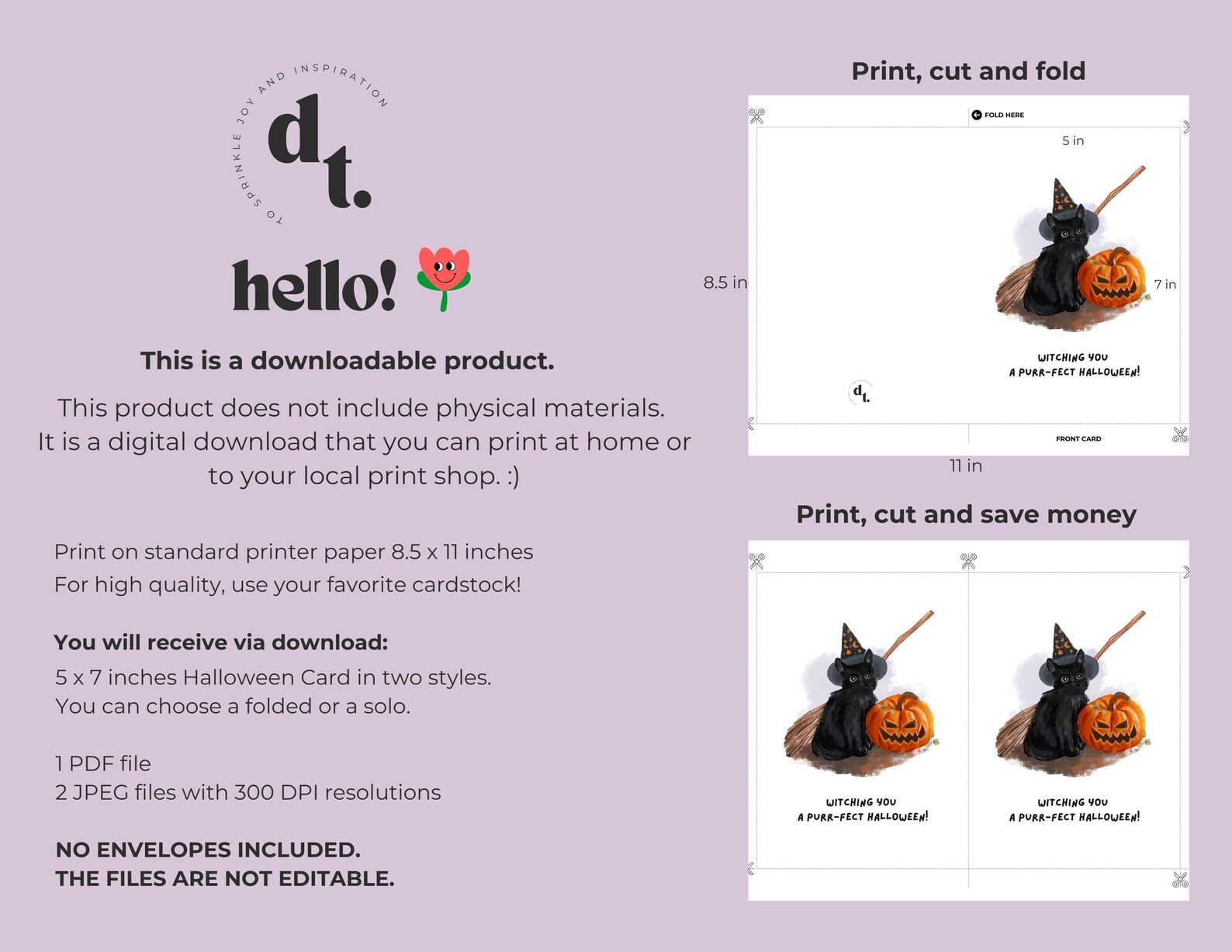 Funny Halloween Printable Card Black Cat Halloween Card Witch Halloween ...