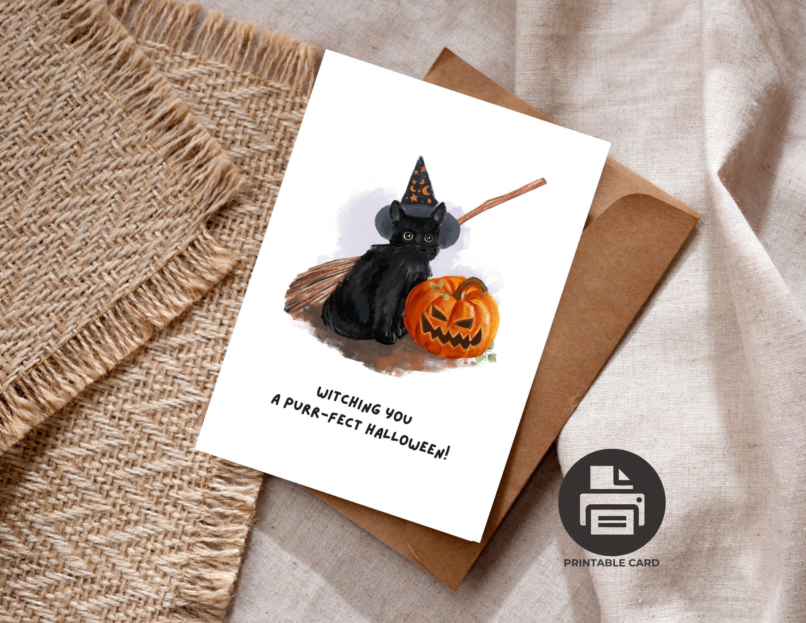 Funny Halloween Printable Card Black Cat Halloween Card Witch Halloween ...