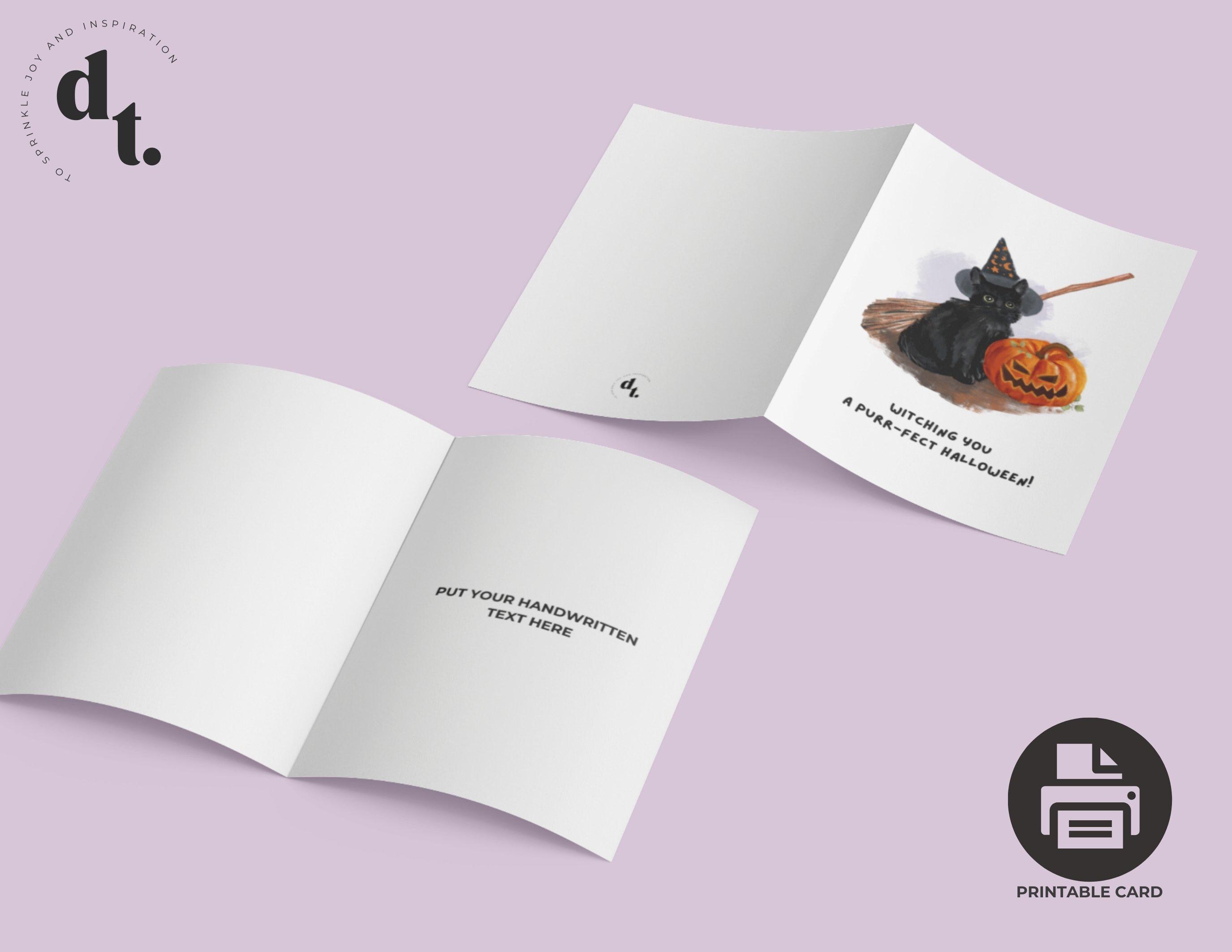 Funny Halloween Printable Card Black Cat Halloween Card Witch Halloween ...