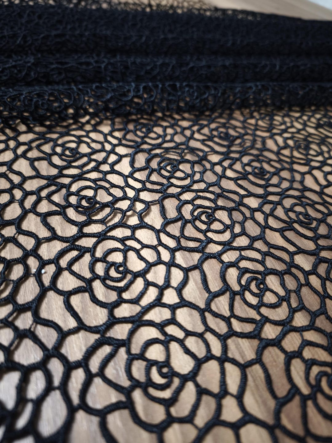 Rose Lace Fabric, Black Rose Design Fabric - Etsy
