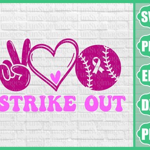 Strike Out Cancer Svg Png, Breast Cancer Awareness Baseball Svg, Pink Ribbon Svg, Cancer Support ...