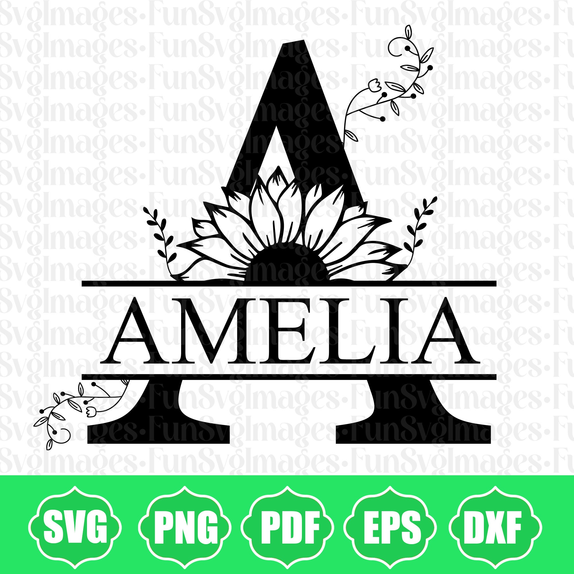 Sunflower Split Monogram Svg, Jpg, Png, Floral Monogram Clipart ...