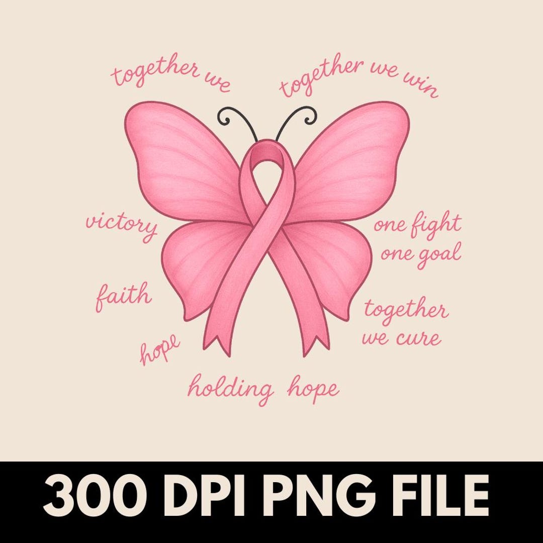 Pink Ribbon Butterfly PNG: Breast Cancer Awareness Digital Download - Etsy