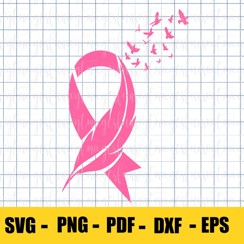 Feather Pink Ribbon SVG Cut File Cricut Commercial Use - Etsy