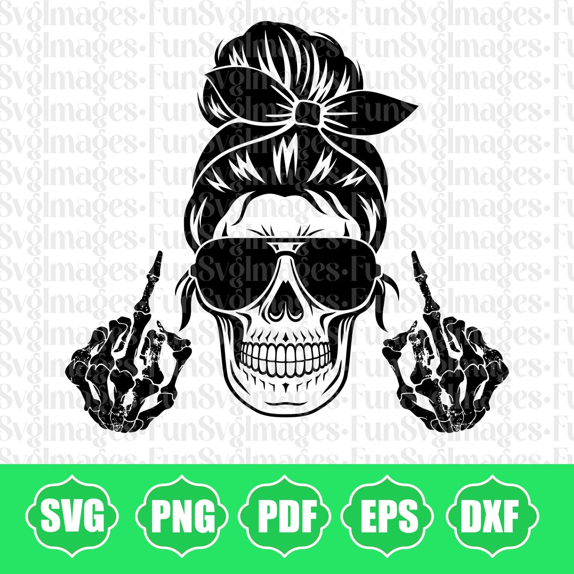 Messy Bun Skull Svg Png Files, Middle Finger Svg, Trendy Svg, Funny Svg ...