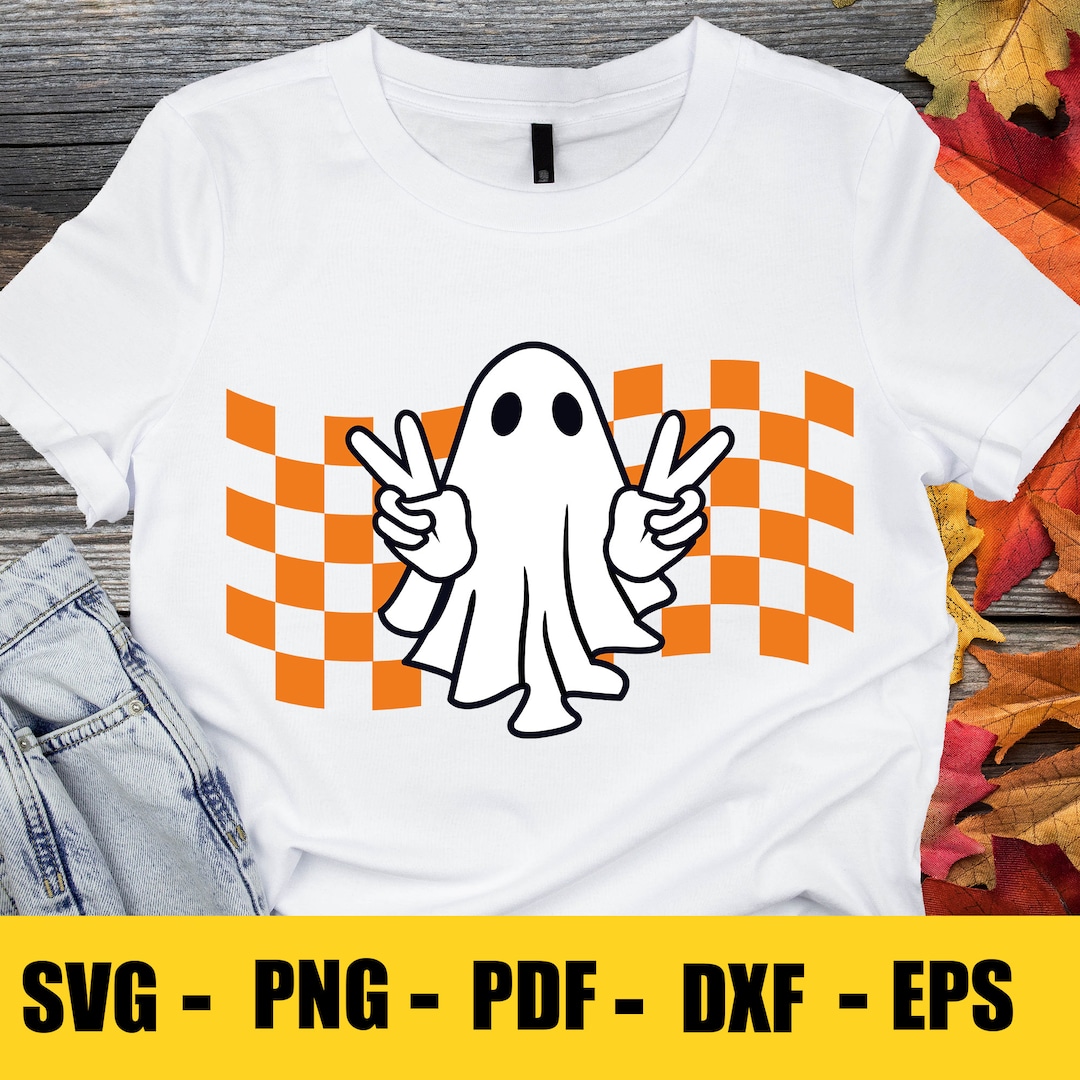 Checkered Peace Ghost SVG, Halloween Svg, Cute Ghost, Spooky Season Svg ...
