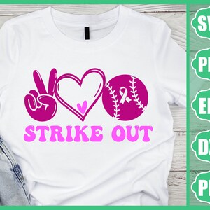 Strike Out Cancer Svg Png, Breast Cancer Awareness Baseball Svg, Pink Ribbon Svg, Cancer Support ...