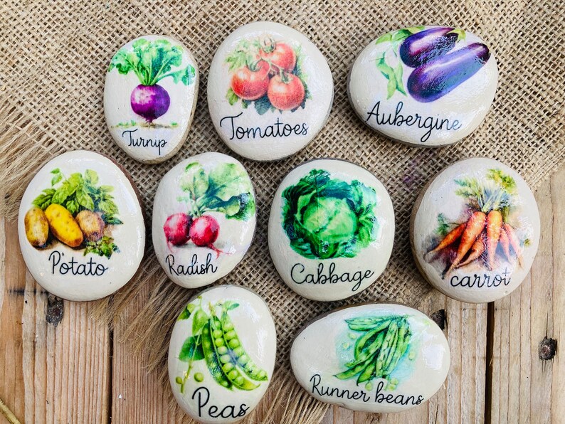 Plant Markers, Vegatable Patch Signs, Decorative Pebbles, Stone Art ...