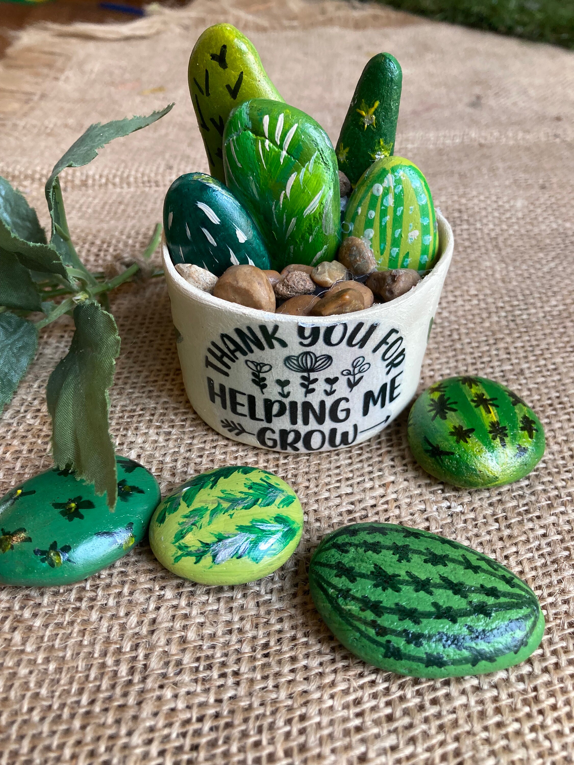 Pebble Plant Pot, Teachers Gift, Thankyou for Helping Me Grow, Cactus ...
