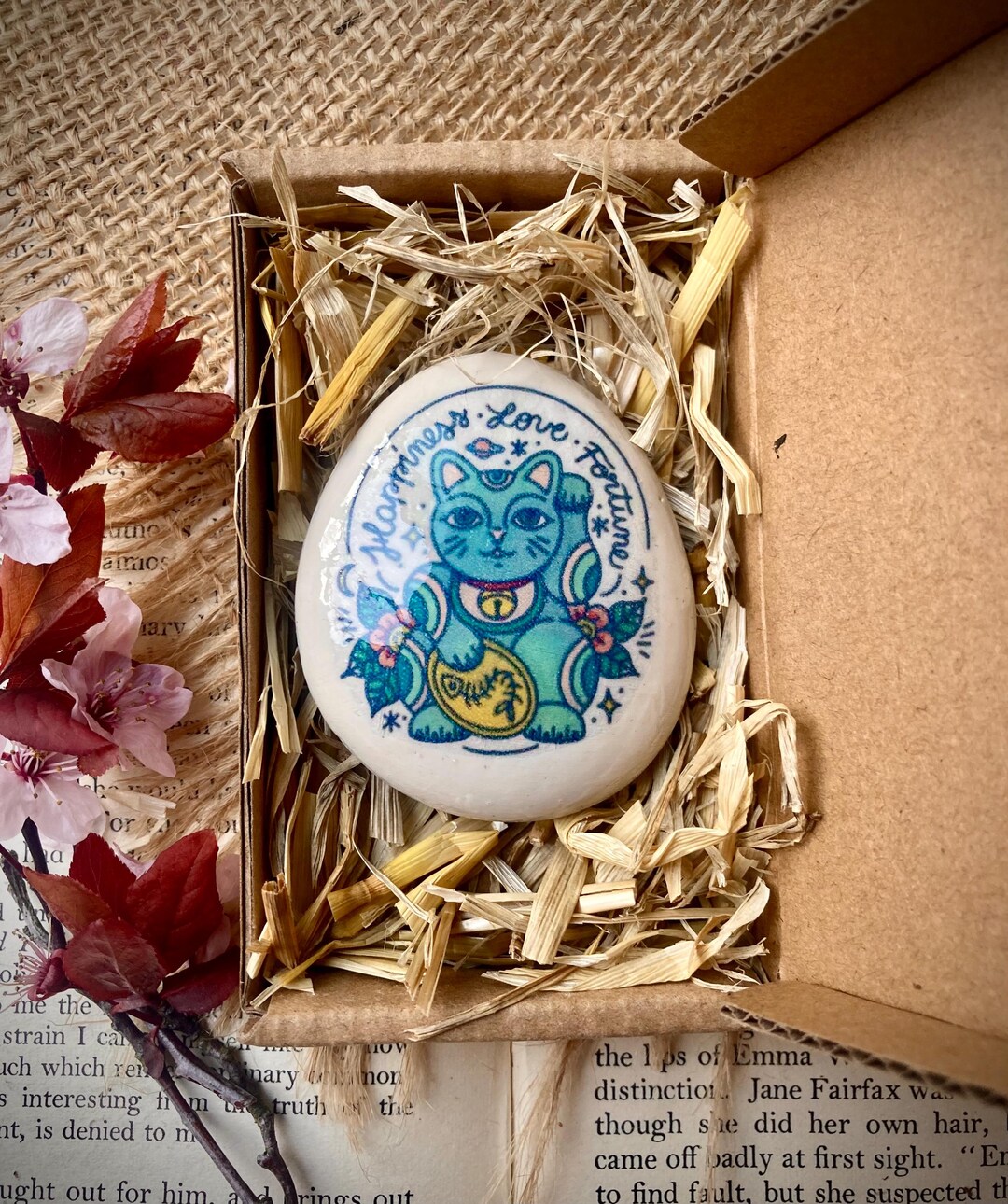 Good Luck Pebble, Lucky Charm, Lucky Cat, Good Luck Gift, Stone Art - Etsy