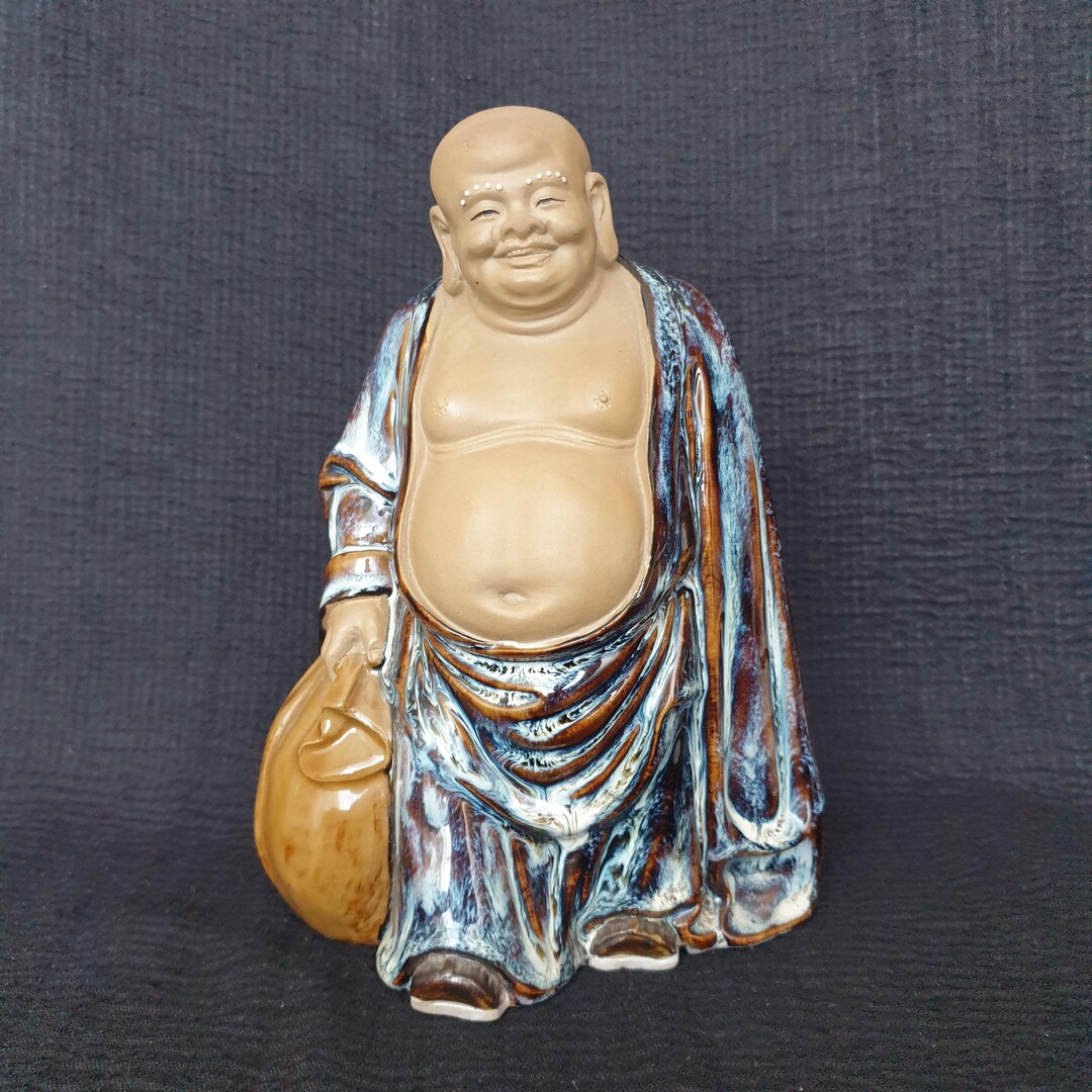 Chinese Happy Lucky Laughing Buddha Porcelain Figurine Shiwan Mudman ...
