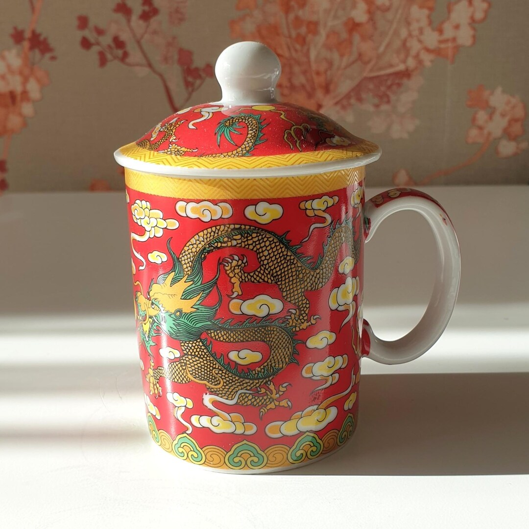 Vintage Infuser Tea Mug With Lid. Dragon Ornament - Etsy