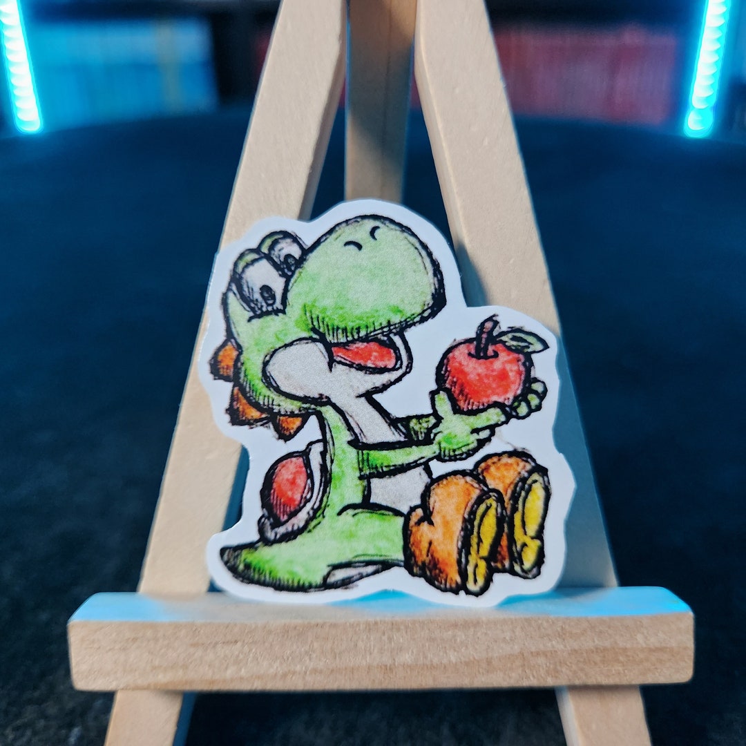 Yoshi Sitting With Apple Mario Die Cut Sticker - Etsy