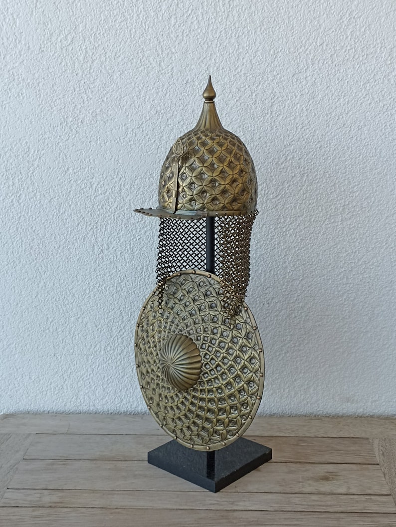 Seljuk Ruler's Armor Set on Marble Base Embossed Copper Craftsmanship ...