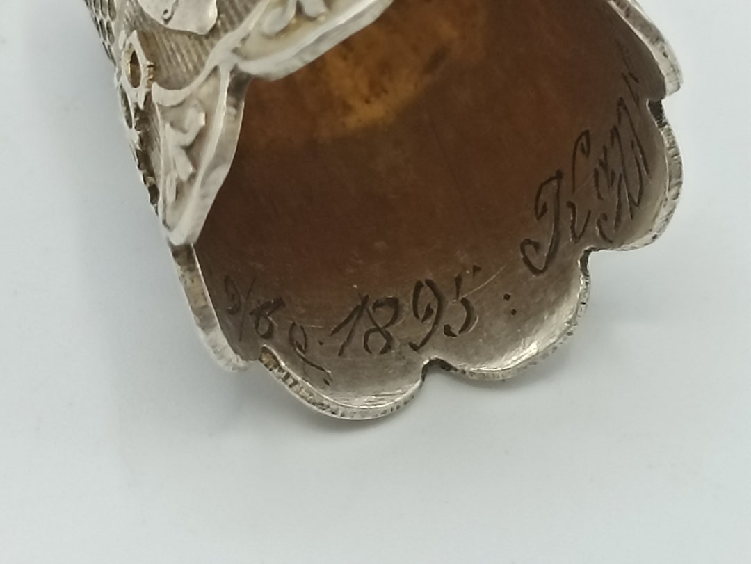 1895 Antique 800 Silver Thimble With Agate Tip Vintage Sewing ...