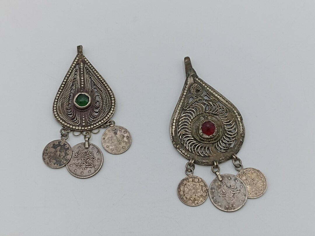 17th Century Ottoman Silver Fez Ornaments With Silver Ottoman Coins Set ...