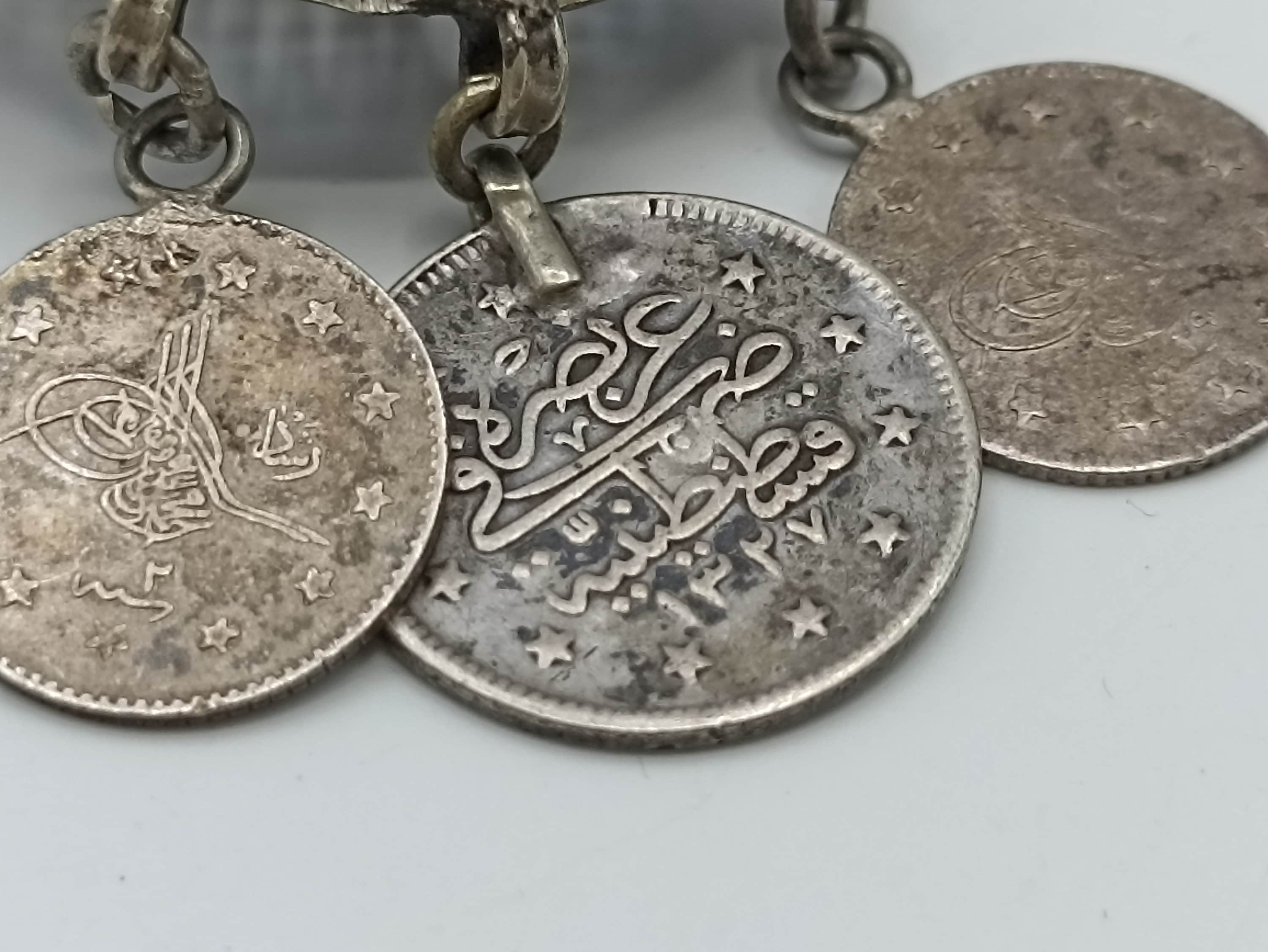 17th Century Ottoman Silver Fez Ornaments With Silver Ottoman Coins Set ...