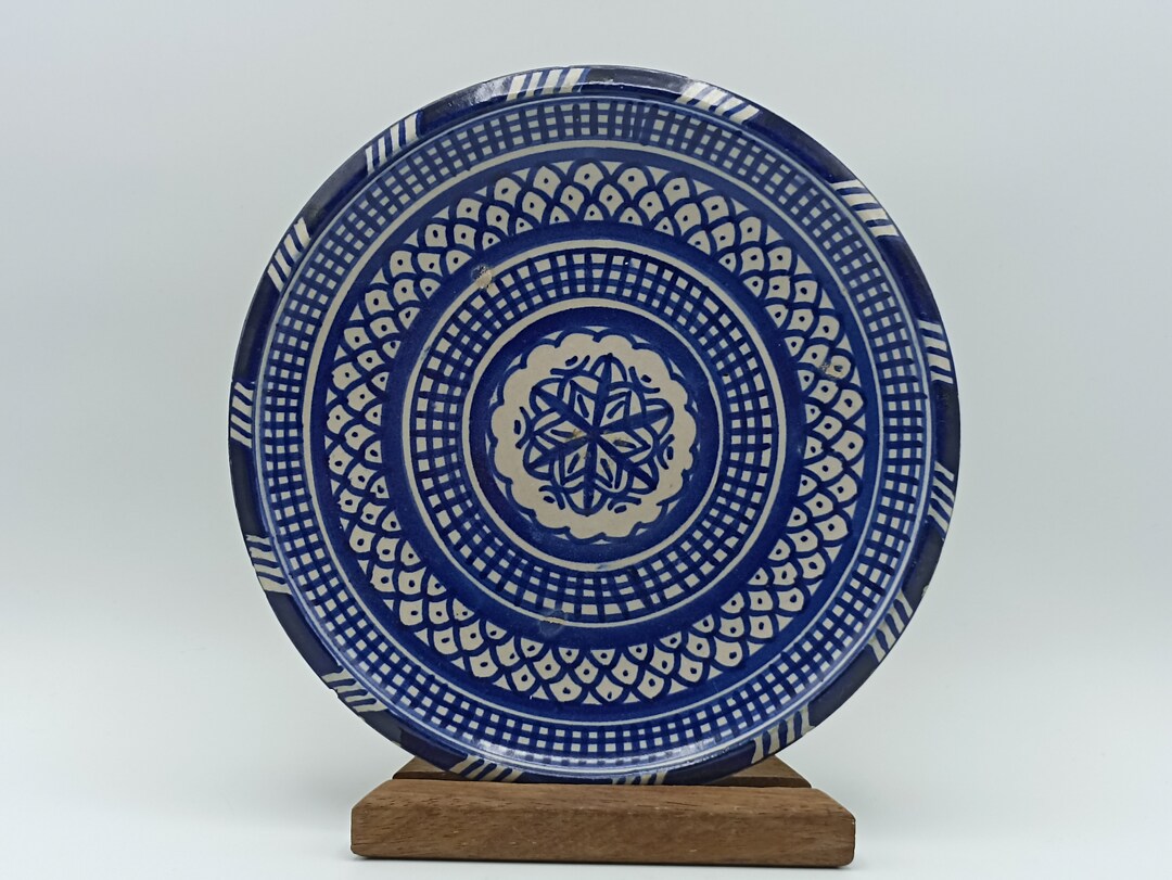1920s Hand-painted Fes Moroccan Ceramic Plate Traditional Blue-blanc ...