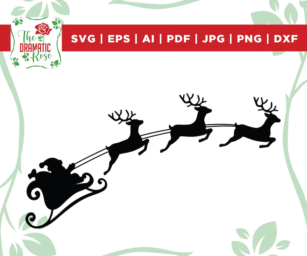 Santa's Sleigh SVG, Christmas SVG, Reindeer Clipart, Santa Claus SVG ...